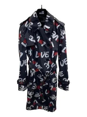 Moschino Double-breasted Trench Coat With Graphic Print - Black