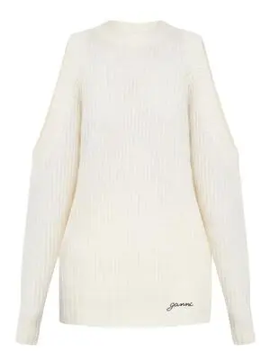 GANNI Cold-shoulder Crewneck Jumper - Egret