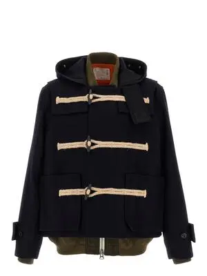 Sacai Melton Blouson With Contrasting Oversized Wing Closure - Black