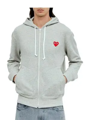 Play Comme Des Garcon Zip-up Hoodie With Heart Logo Patch - Gray