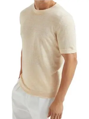 Brunello Cucinelli Ribbed Knit Crew Neck Short Sleeve Sweater - Apricot