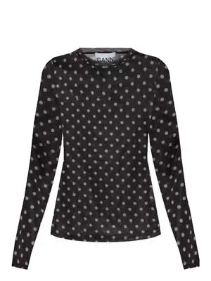GANNI Polka Dot Sheer Top - Black