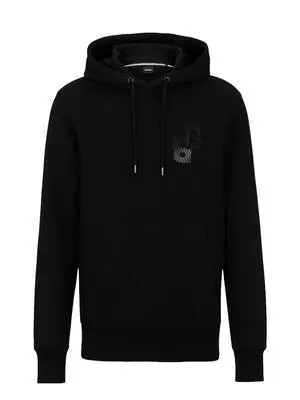Hugo Boss Logo Embroidered Cotton Hoodie - Black