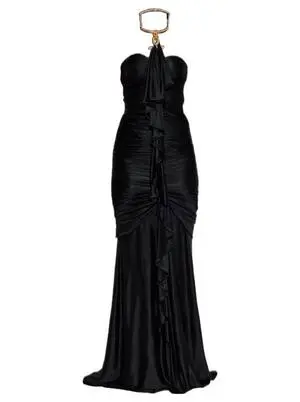 Balmain Embellished Draped Bustier Gown - Black
