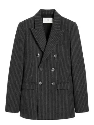 Ami Double-breasted Striped Blazer - Dark Grey/off-white