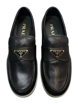 Prada Round Toe Slip-on Loafers - Black