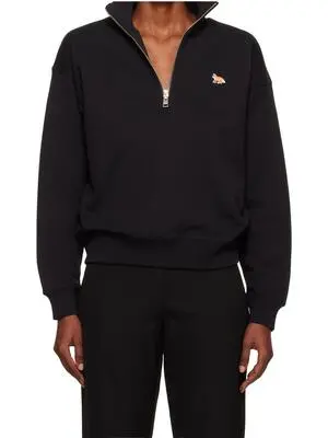 Maison Kitsuné Half-zip Sweatshirt With Embroidered Logo - Black