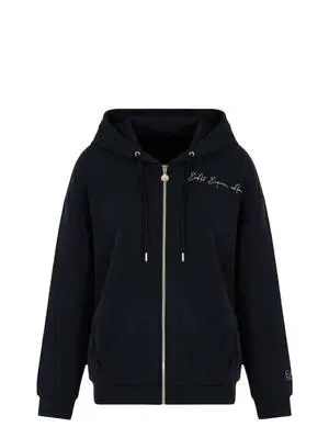 EA7 Logo Zip-up Hooded Sweatshirt - Black