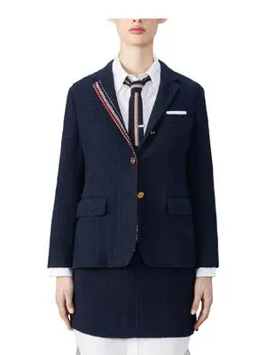 Thom Browne Rwb-striped Tweed Shirt Jacket - Navy Blue