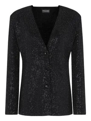 Emporio Armani Allover Embellished V-neck Cardigan - Black