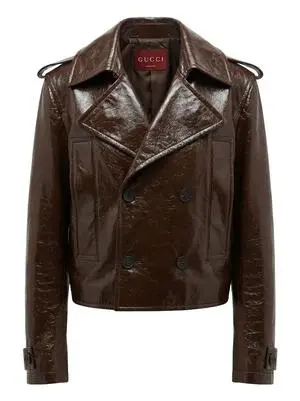 Gucci Double-breasted Leather Jacket - Black
