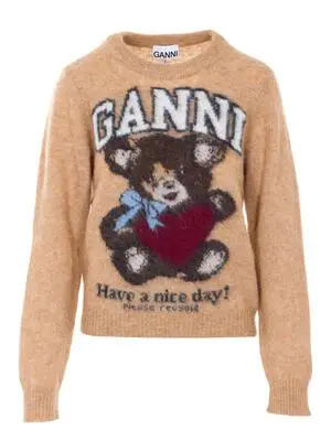 GANNI Graphic Bear Intarsia Knit Jumper - Brown