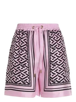 Versace Logo Detailed Drawstring Shorts - Pink
