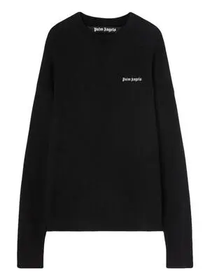 Palm Angels Logo Embroidered Knitted Jumper - Black