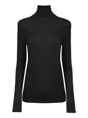 Chloé Turtleneck Knitted Jumper With Scalloped Trim - Black