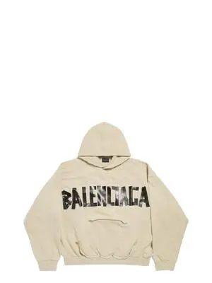 Balenciaga Logo Printed Distressed Hoodie - Beige