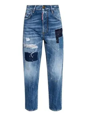 Dsquared2 Boston Straight-leg Distressed Jeans With Patchwork - Blue