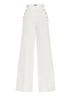 NUDE High-waisted Button-detail Wide-leg Trousers - White