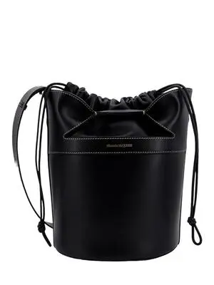 Alexander McQueen Logo Printed Drawstring Bucket Bag - Black
