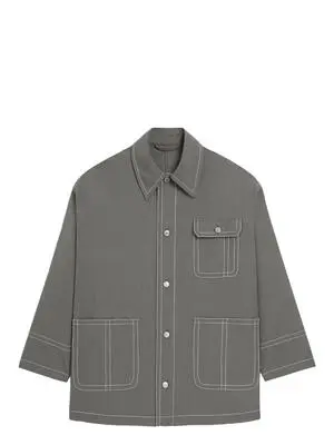 Ami Worker Jacket With Classic Collar - Carbon Gray