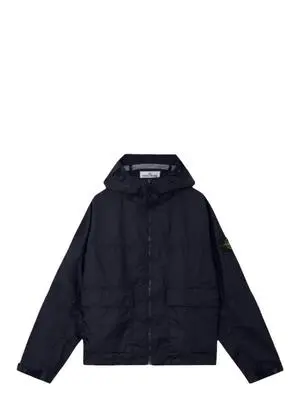 Stone Island Hooded Jacket With Logo Patch - Blue