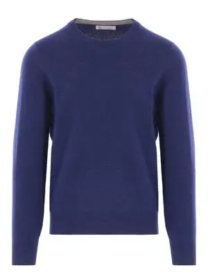 Brunello Cucinelli Long Sleeve Crew Neck Sweater With Ribbed Hem - Blue