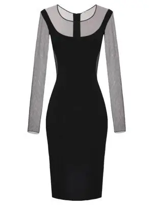 Elisabetta Franchi Sheer Long-sleeve Midi Dress - Black