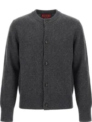 Gucci Cashmere Knit Cardigan With Embossed Interlocking G Logo - Dark Gray