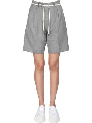 Aspesi Tie-waist Houndstooth Flannel Bermuda Shorts - Gray