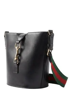 Gucci Mini Bucket Bag With Striped Strap - Black