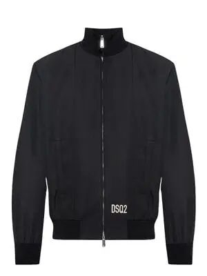 Dsquared2 Logo Embroidered Zip-up Bomber Jacket - Black