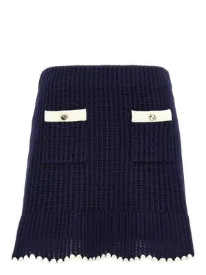 SELF-PORTRAIT Crocheted Contrast Trim Mini Skirt - Navy Blue