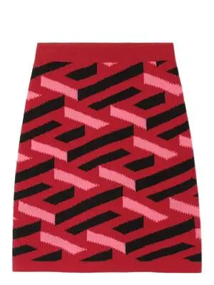 Versace Geometric Intarsia Knitted Mini Skirt - Red