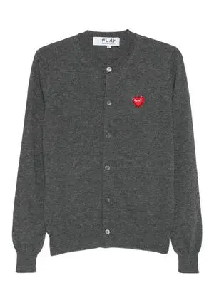 Play Comme Des Garcon Logo Detailed Crewneck Cardigan - Grey