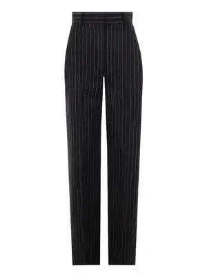 Alexander McQueen High-waisted Pleated Pinstripe Trousers - Black