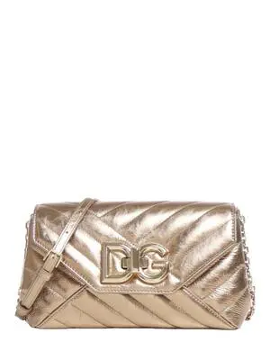 Dolce & Gabbana Quilted Shoulder Bag With Logo Plaque - Nude