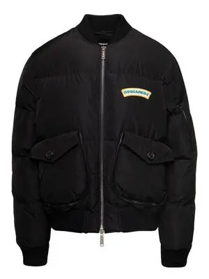 Dsquared2 Padded Bomber Jacket With Logo Embroidery - Black