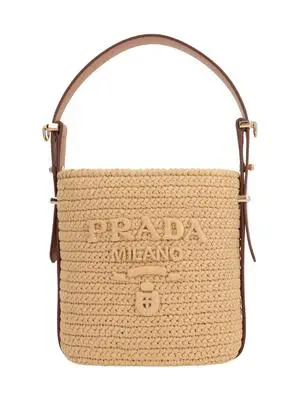 PRADA Prada Logo Embroidered Raffia Bucket Bag