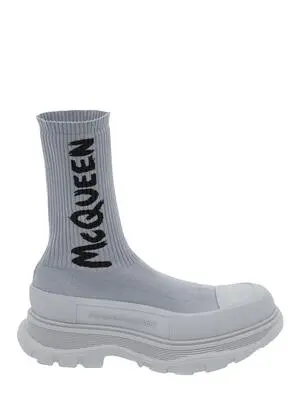 Alexander McQueen Alexander McQueen Logo Printed Sock-Style Boots Gray