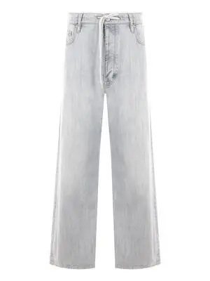 Balenciaga Light Wash Drawstring Baggy Jeans - Gray
