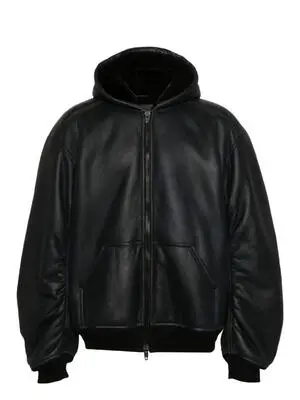 Balenciaga Zip-up Hooded Leather Jacket - Blue
