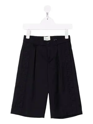 Fendi Logo Embossed Wool Shorts - Blue