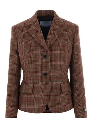 Prada Checked Single Breasted Jacket - Red