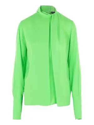 TOM FORD Tom Ford Long Sleeve Satin Blouse With Stand-Up Collar And Ruched Details Fluorescent Green