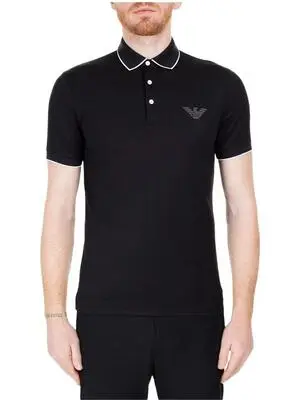 Emporio Armani Eagle Logo Pattern Polo Shirt - Black