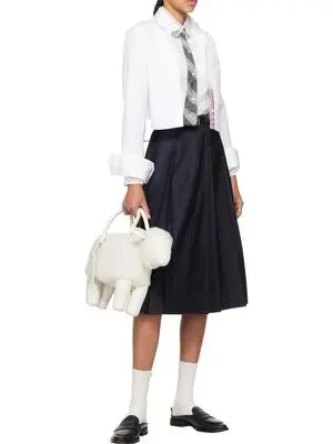 Thom Browne Button-up Cotton Shirt With Floral Intarsia - White