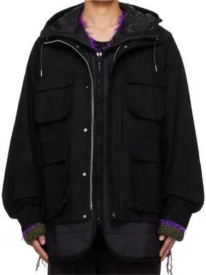 Sacai Zip-up Hooded Coat - Black