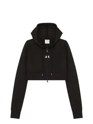 COURREGES Cropped Zipped Hoodie With Embroidered Logo - Black