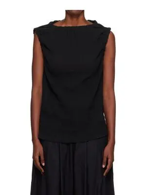BASERANGE Sleeveless Boatneck Top With Smocked Detailing - Black
