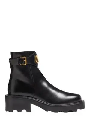 Valentino Garavani Logo Plaque Buckle Detailed Ankle Boots - Black